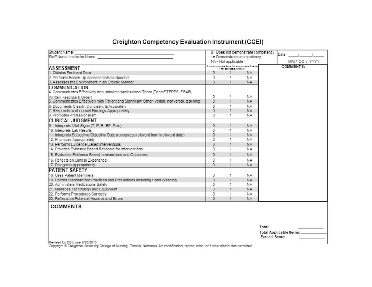 Creighton Competency Evaluation - N682 - Studocu