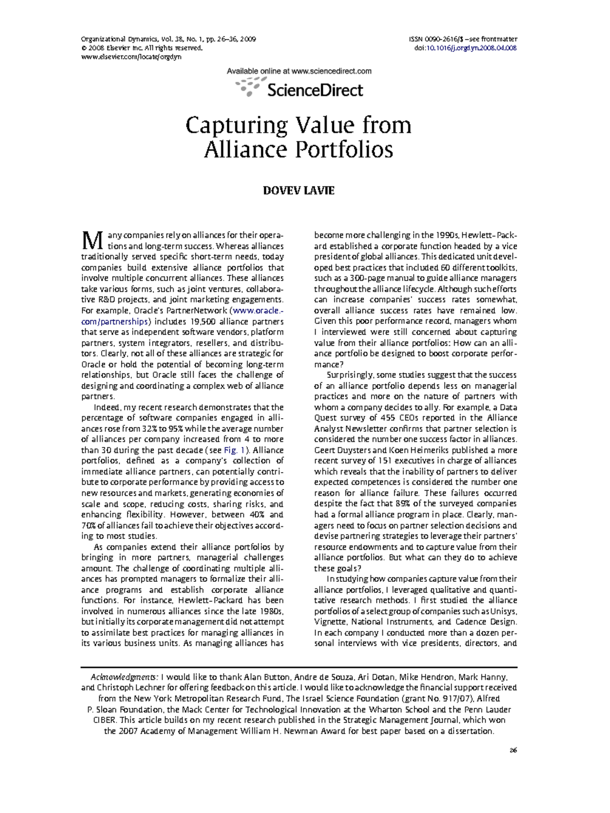 Capturing Value from Alliance Portfolios - Capturing Value from ...