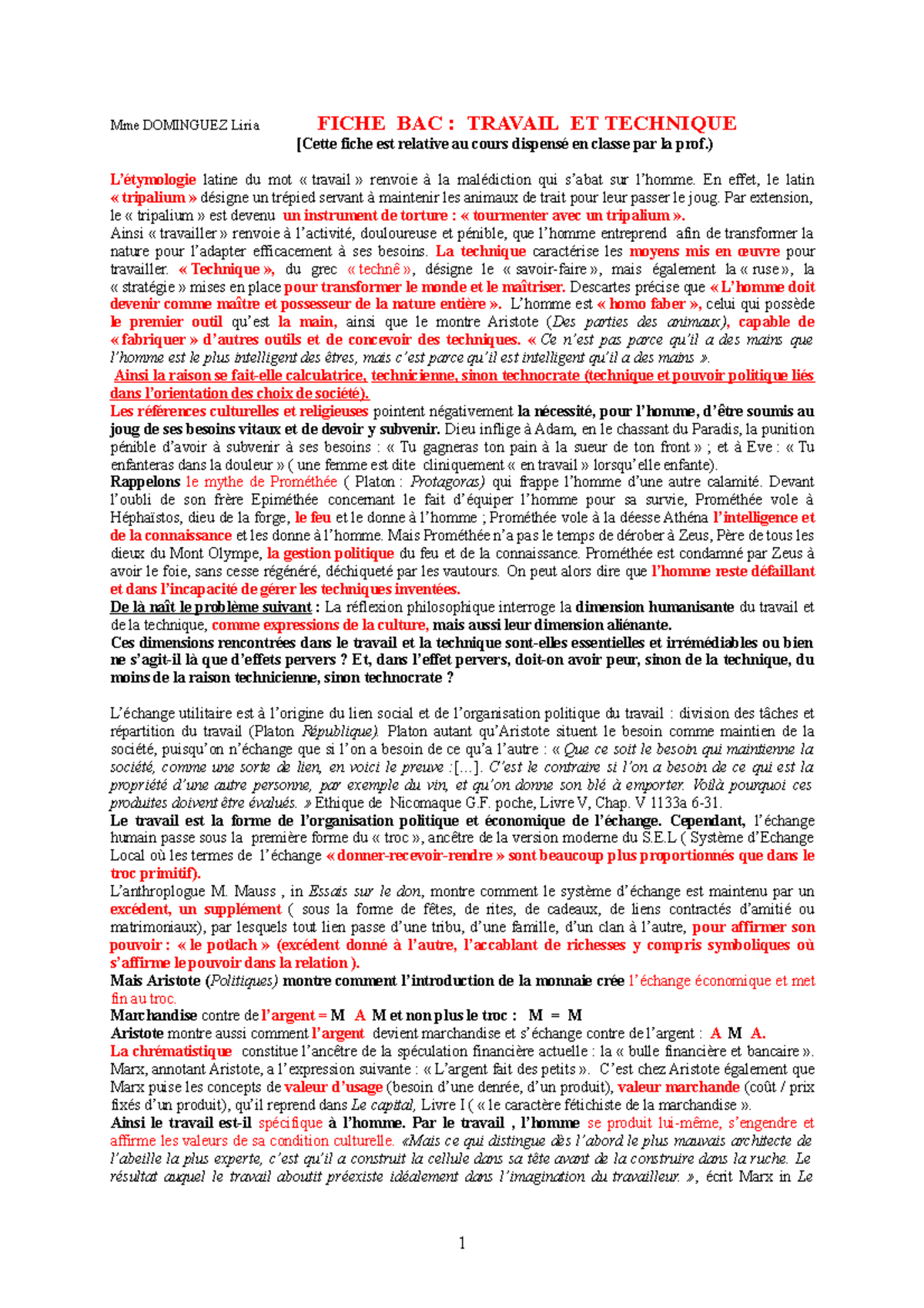 Fiche BAC.doc Travail ET Technique - Mme DOMINGUEZ Liria FICHE BAC ...