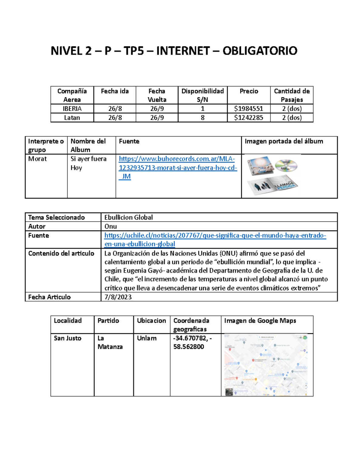Internet - trabajo practico 5 - NIVEL 2 – P – TP5 – INTERNET – OBLIGATORIO Compañía Aerea Fecha ...