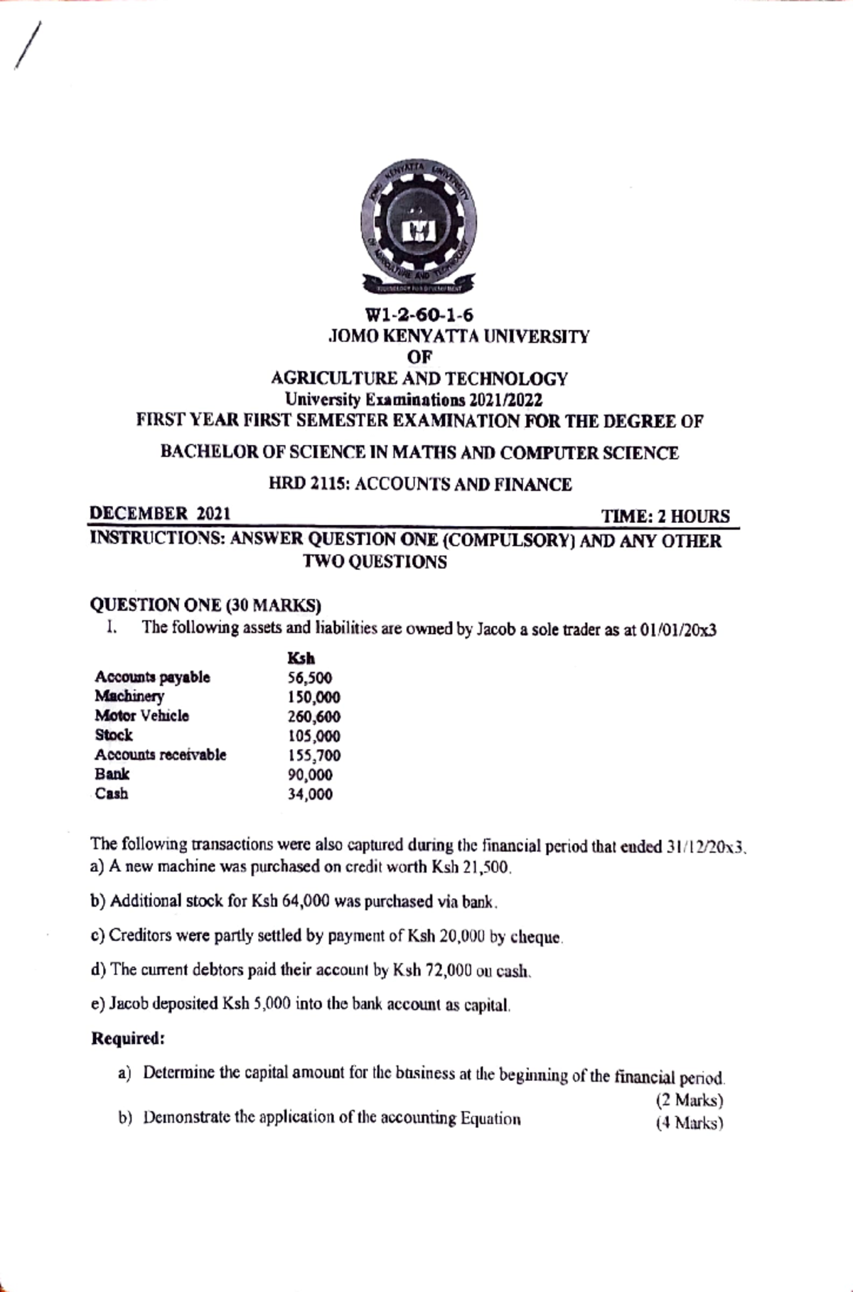 Accounts and Finance - This is a past paper for students doing ...
