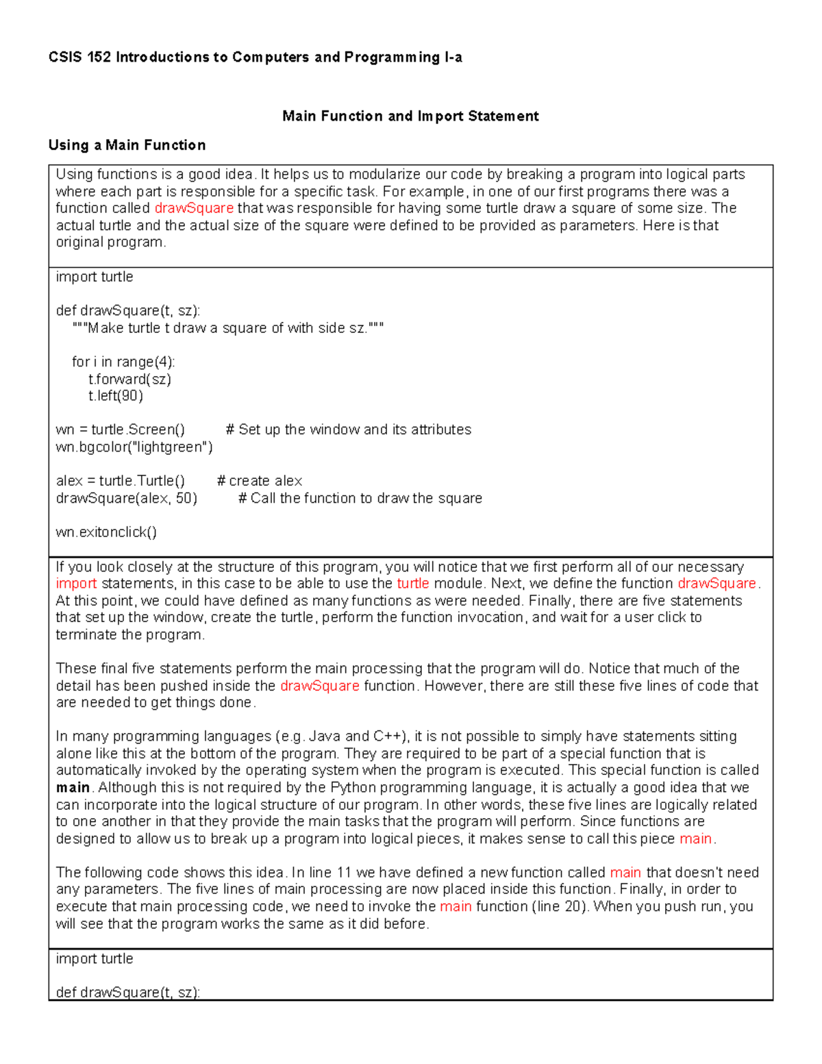 23. CSIS 152 2021-03-03-main-import - CSIS 152 Introductions to Computers and Programming I-a ...
