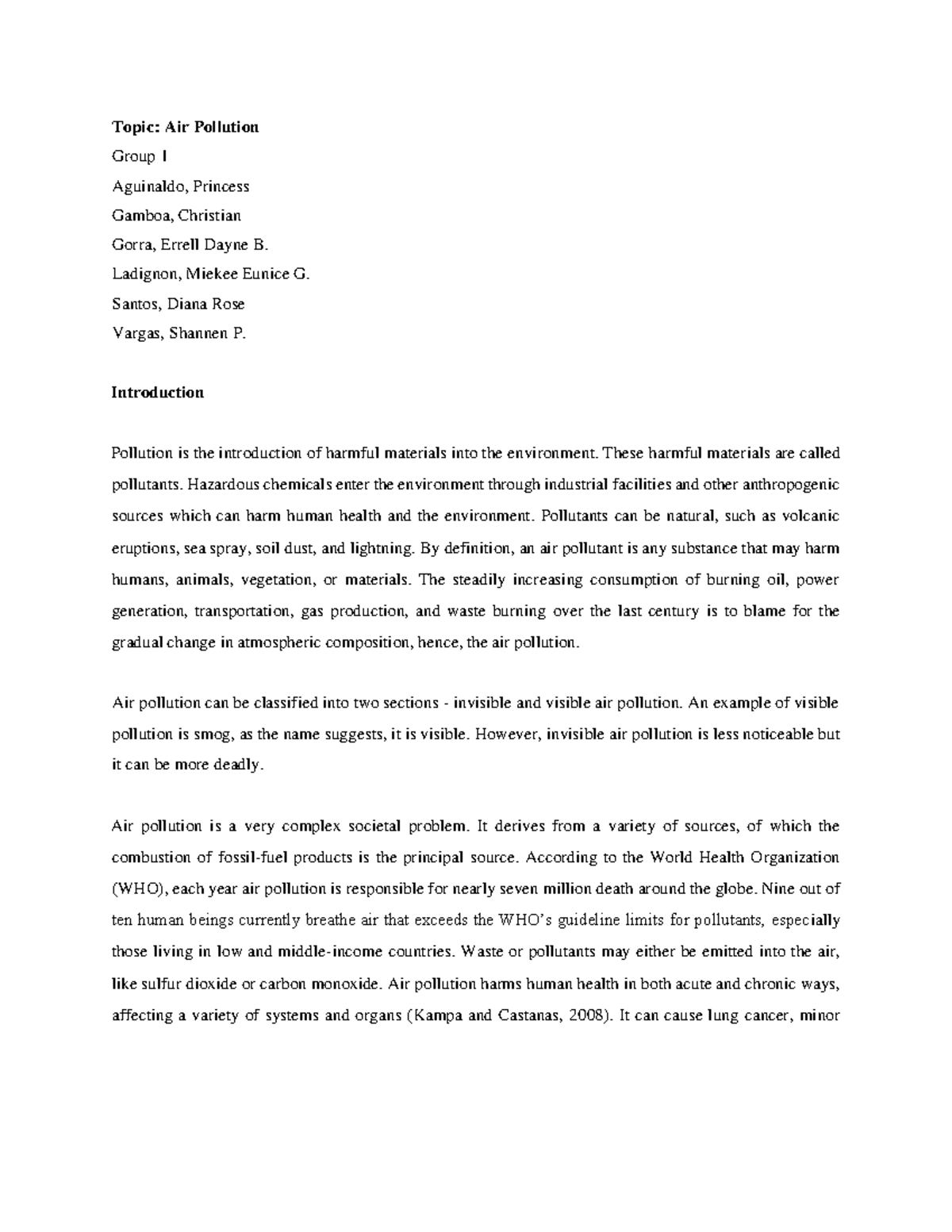 Reporting Eco - Notes on ecology - Topic: Air Pollution Group 1 ...