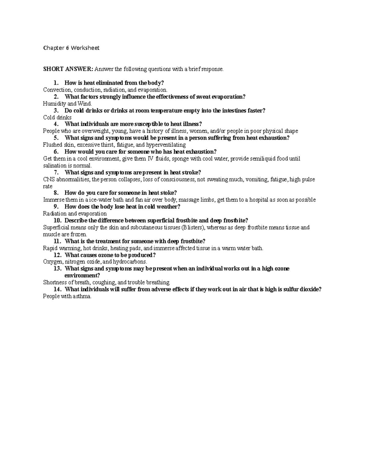 Chapter 6 Worksheet Chapter 6 Worksheet SHORT ANSWER Answer The 