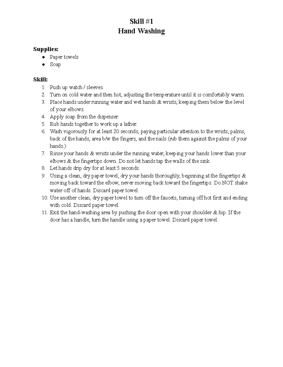 Red Cross CNA Skill #1 - Hand Washing - Skill Hand Washing Supplies ...