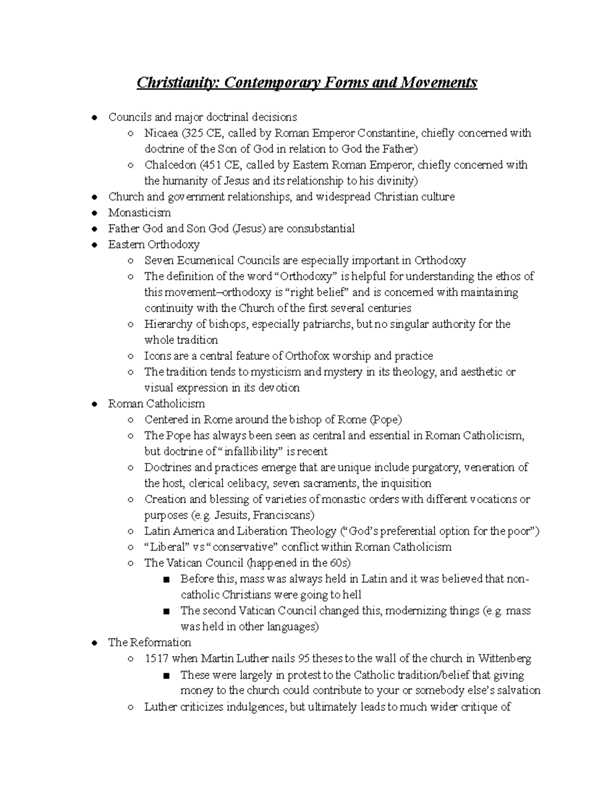 Lecture notes on Contemporary Christianity - Christianity: Contemporary ...