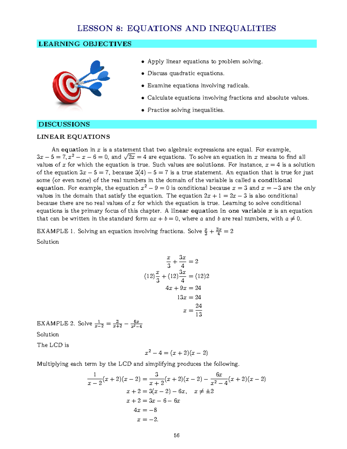 Lesson 8 College and Advanced Algebra - LESSON 8: EQUATIONS AND ...