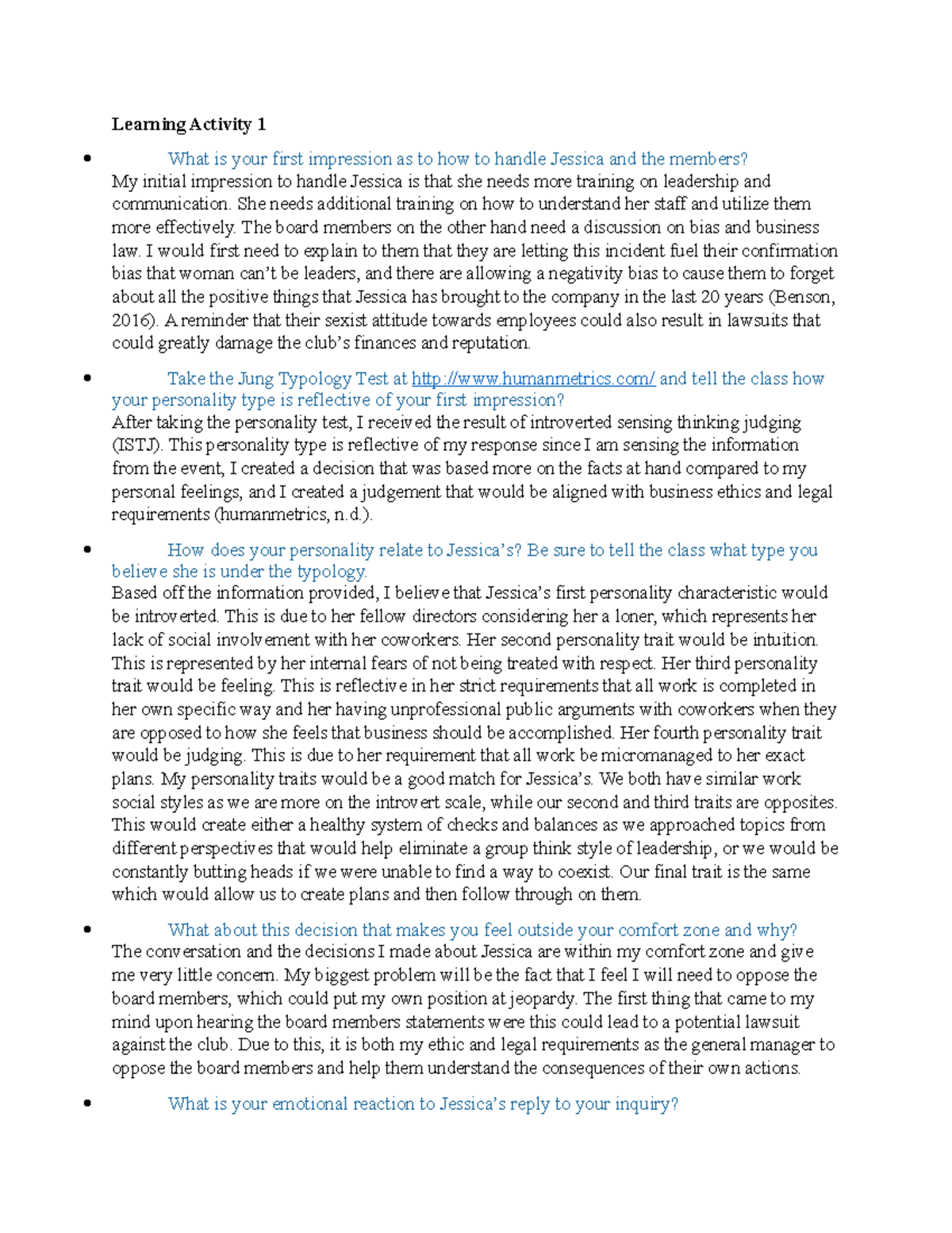 Week 2 learning activity - Learning Activity 1 What is your first ...