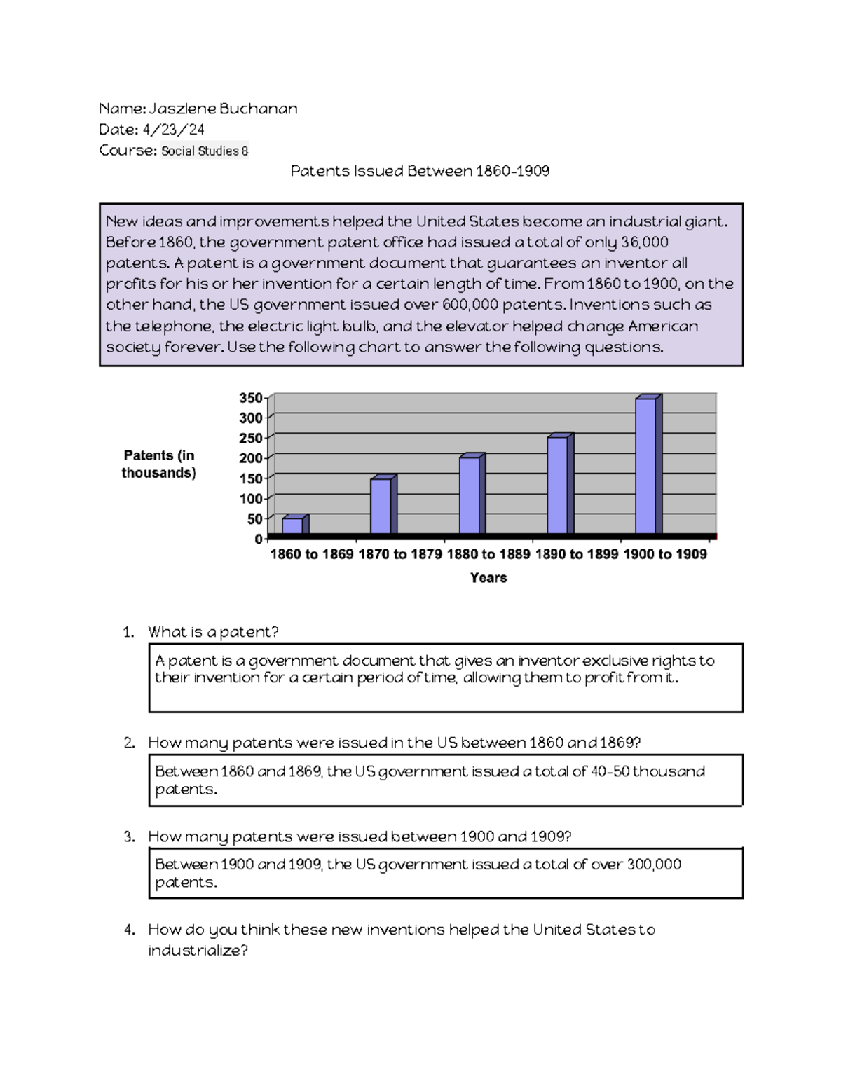 Copy of 4 24 Homework - Patents and Industrial Revolution - Name ...