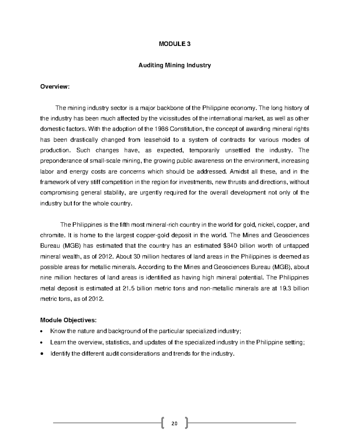 Mining, RE - MODULE 3 Auditing Mining Industry Overview: The mining ...