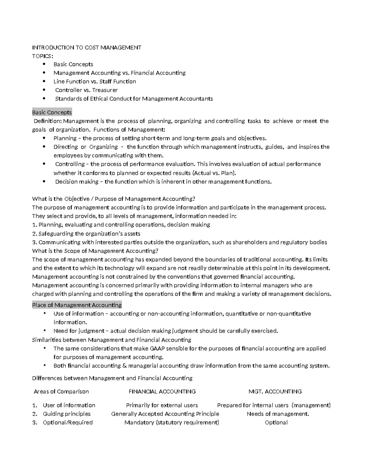 Cost - Introduction on Cost - INTRODUCTION TO COST MANAGEMENT TOPICS ...
