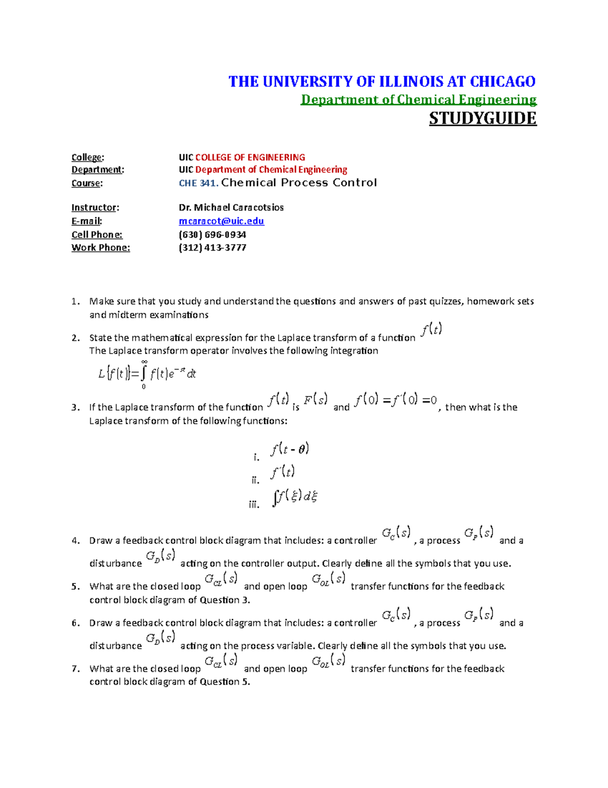 Study Guide - THE UNIVERSITY OF ILLINOIS AT CHICAGO Department of ...