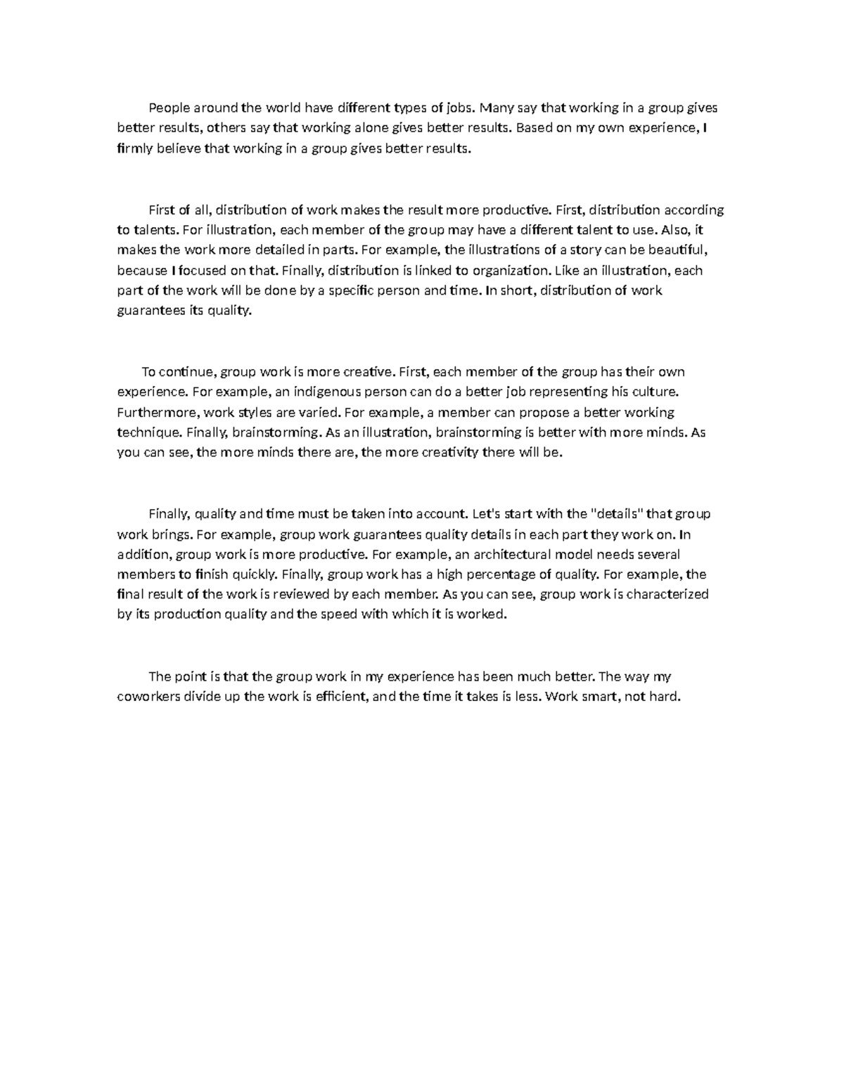 Essay-Group Work - People around the world have different types of jobs ...