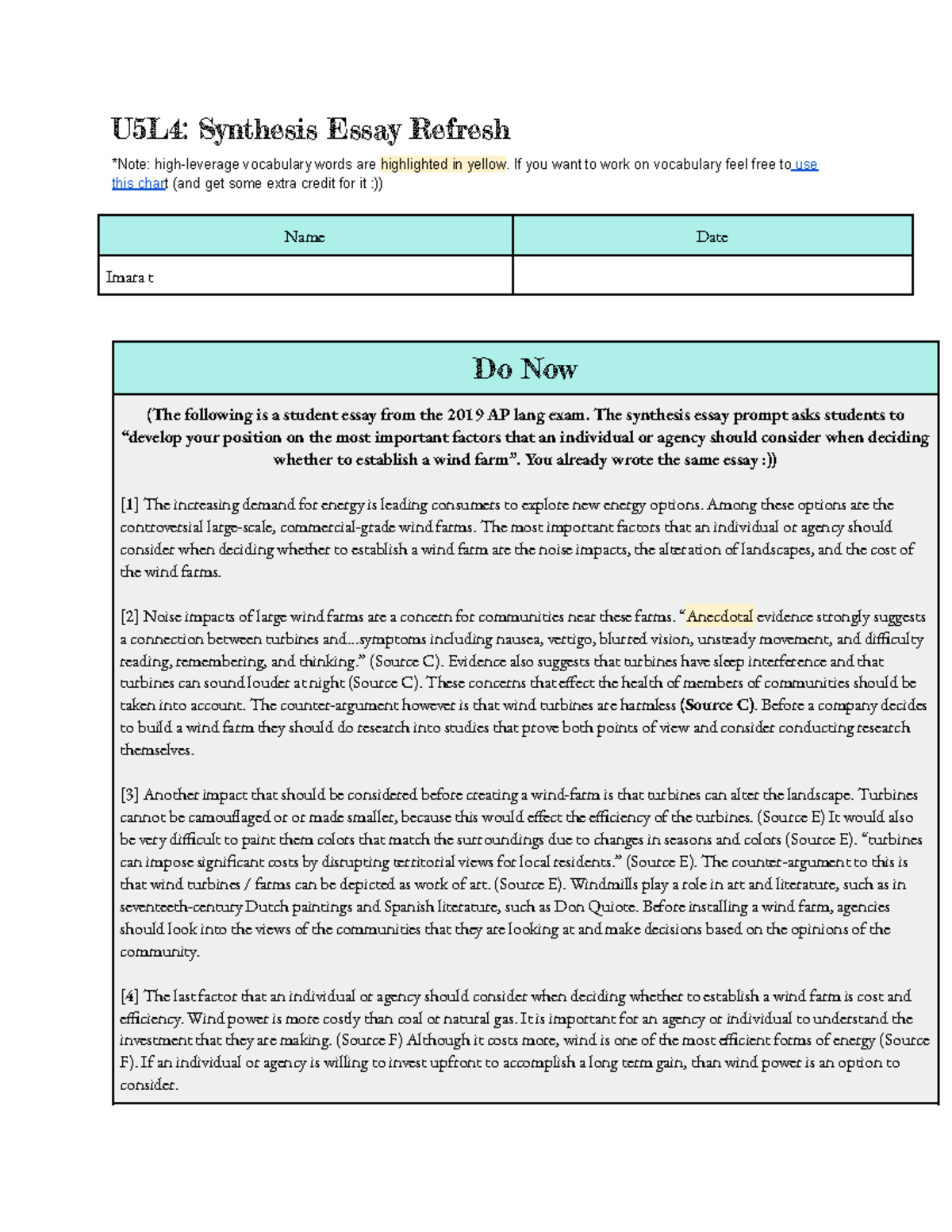 U5L4: Synthesis Essay Refresh - Studocu
