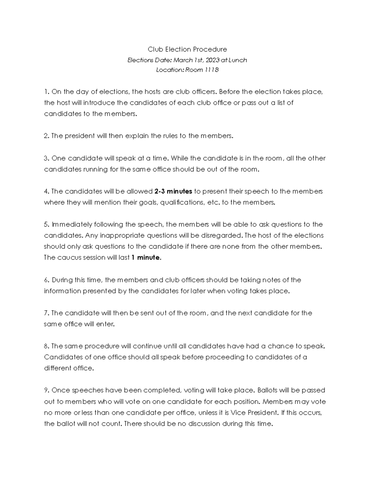2023 Club Election Procedure - Club Election Procedure Elections Date ...