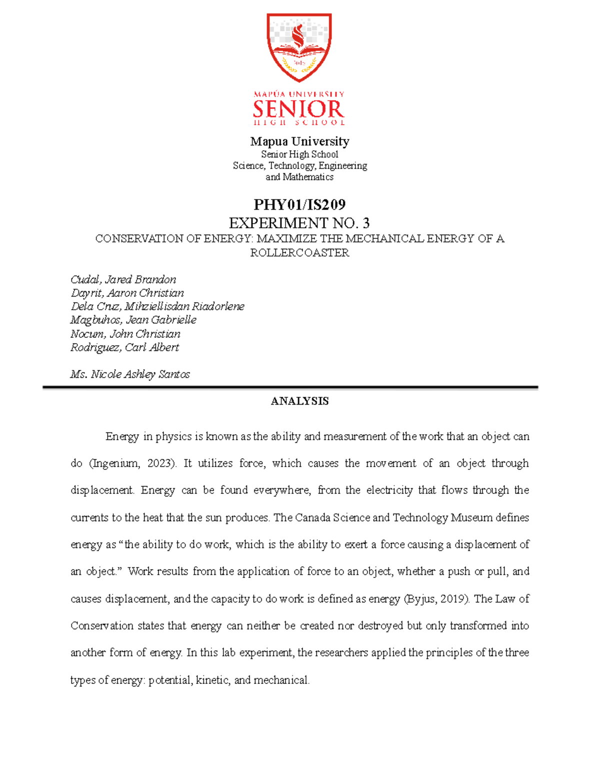 PT3 - Laboratory - Report - Group 6 - Mapua University Senior High ...
