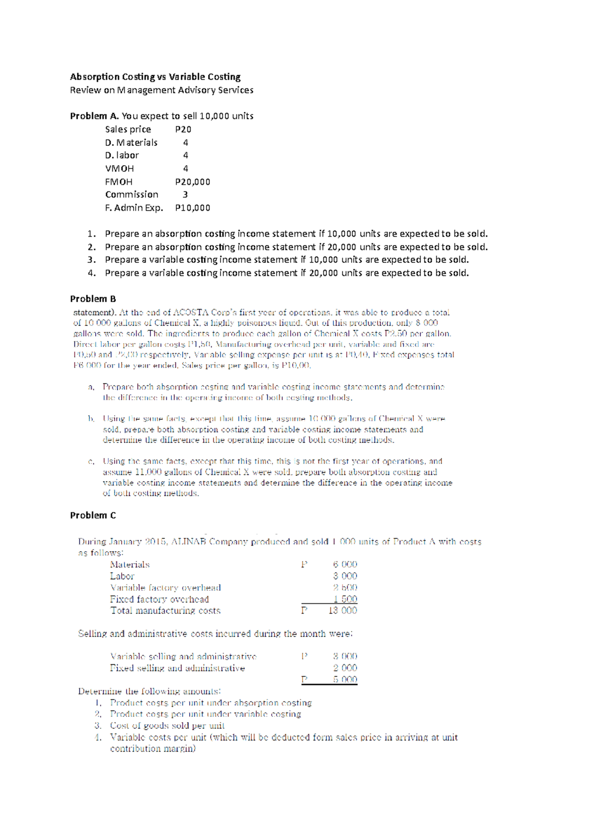 3. Absorption Costing vs Variable Costing NA - Absorption Costing vs Variable Costing Review on ...