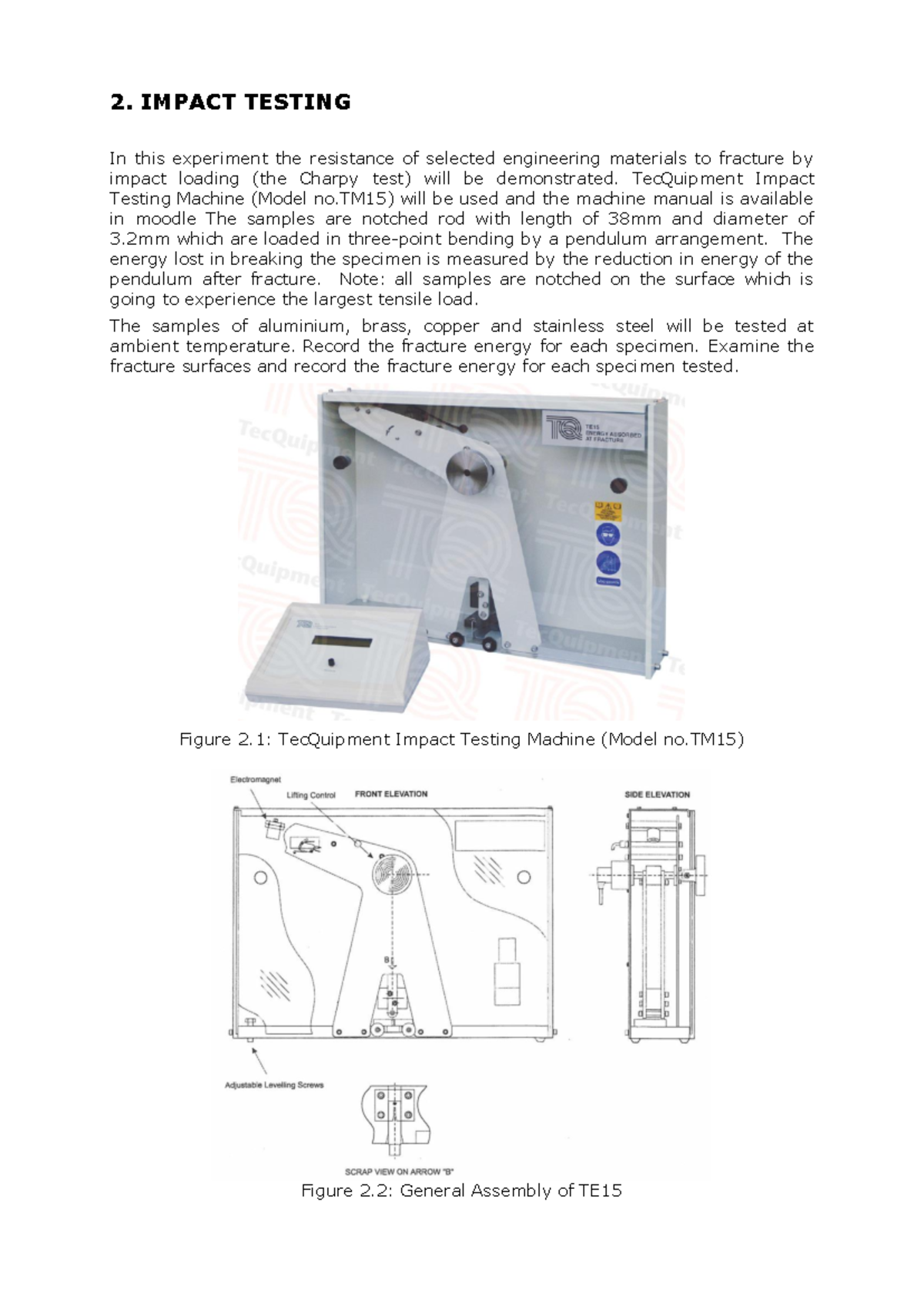 Lab 02 - Impact test - 2. IMPACT TESTING In this experiment the ...