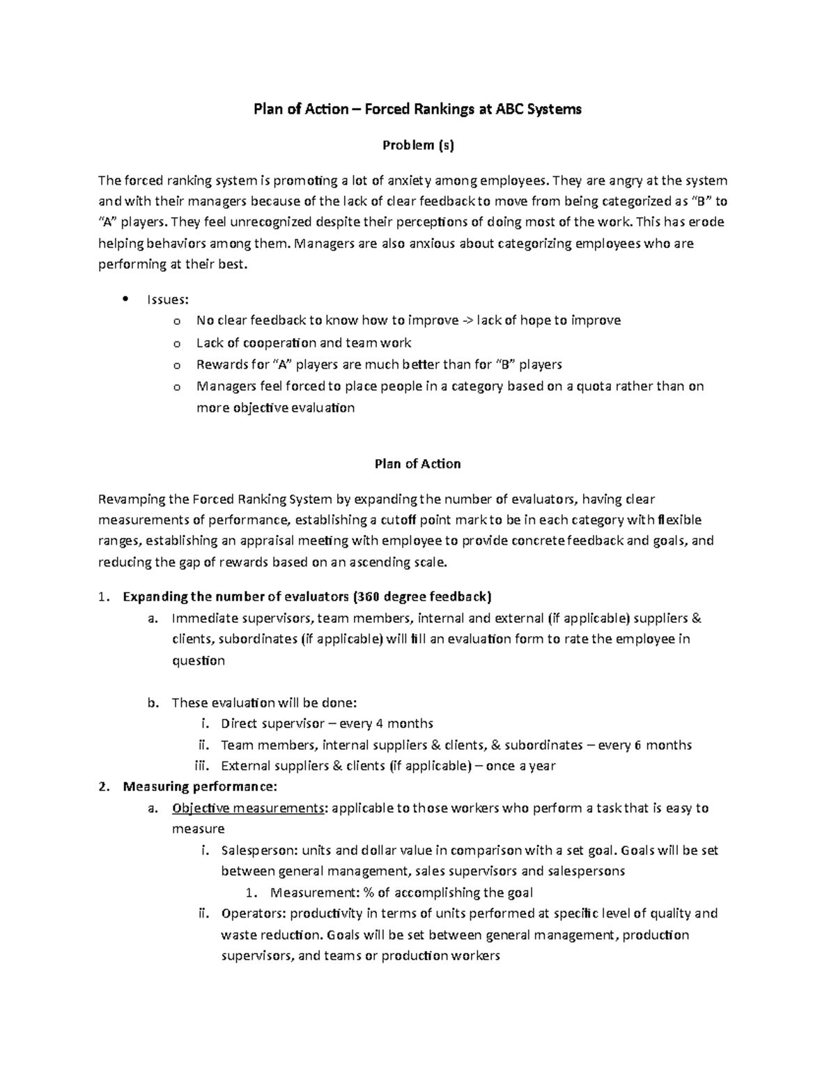 Plan Forced Rankings ABC Systems Sal - Plan of Action – Forced Rankings ...