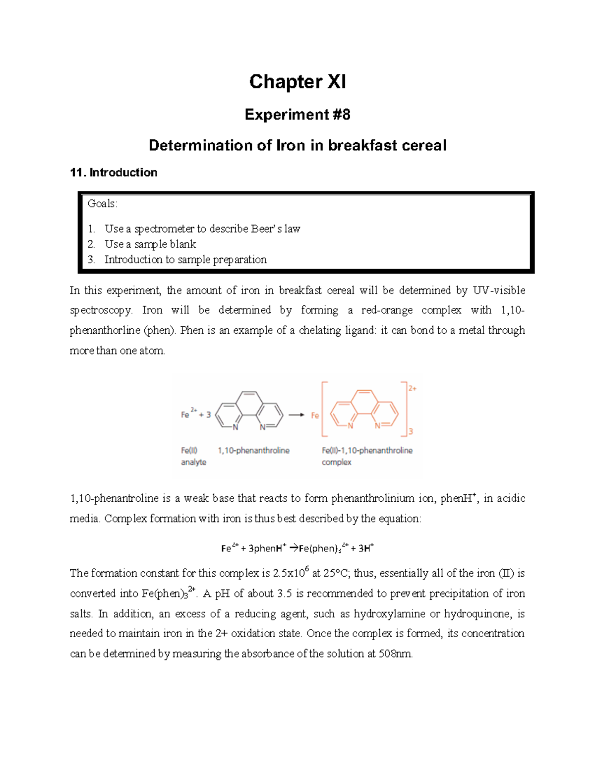 2111 Chap 11 UVVis Iron 0817 - Chapter XI Experiment #8 Determination ...