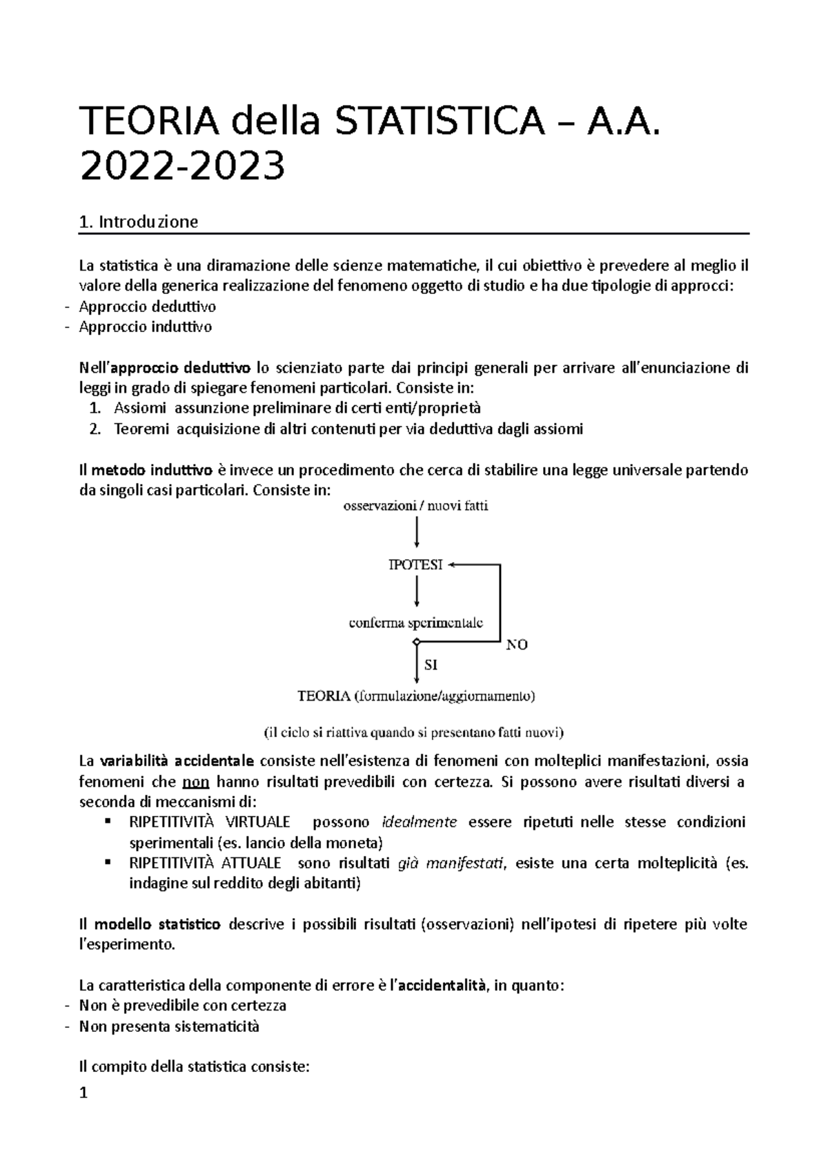 Teoria della Statistica - TEORIA della STATISTICA – A. 2022- 1. Introduzione La statistica è una ...