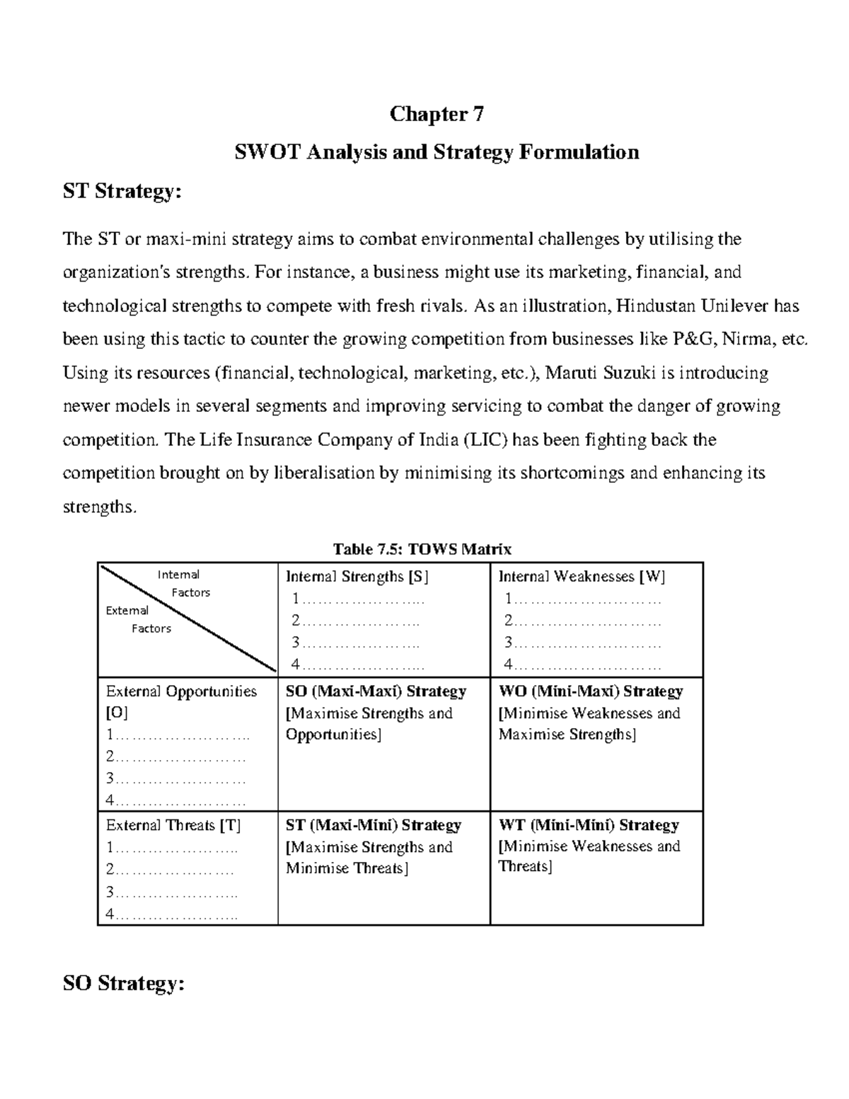 Business policy and strategic management 67 - Chapter 7 SWOT Analysis ...