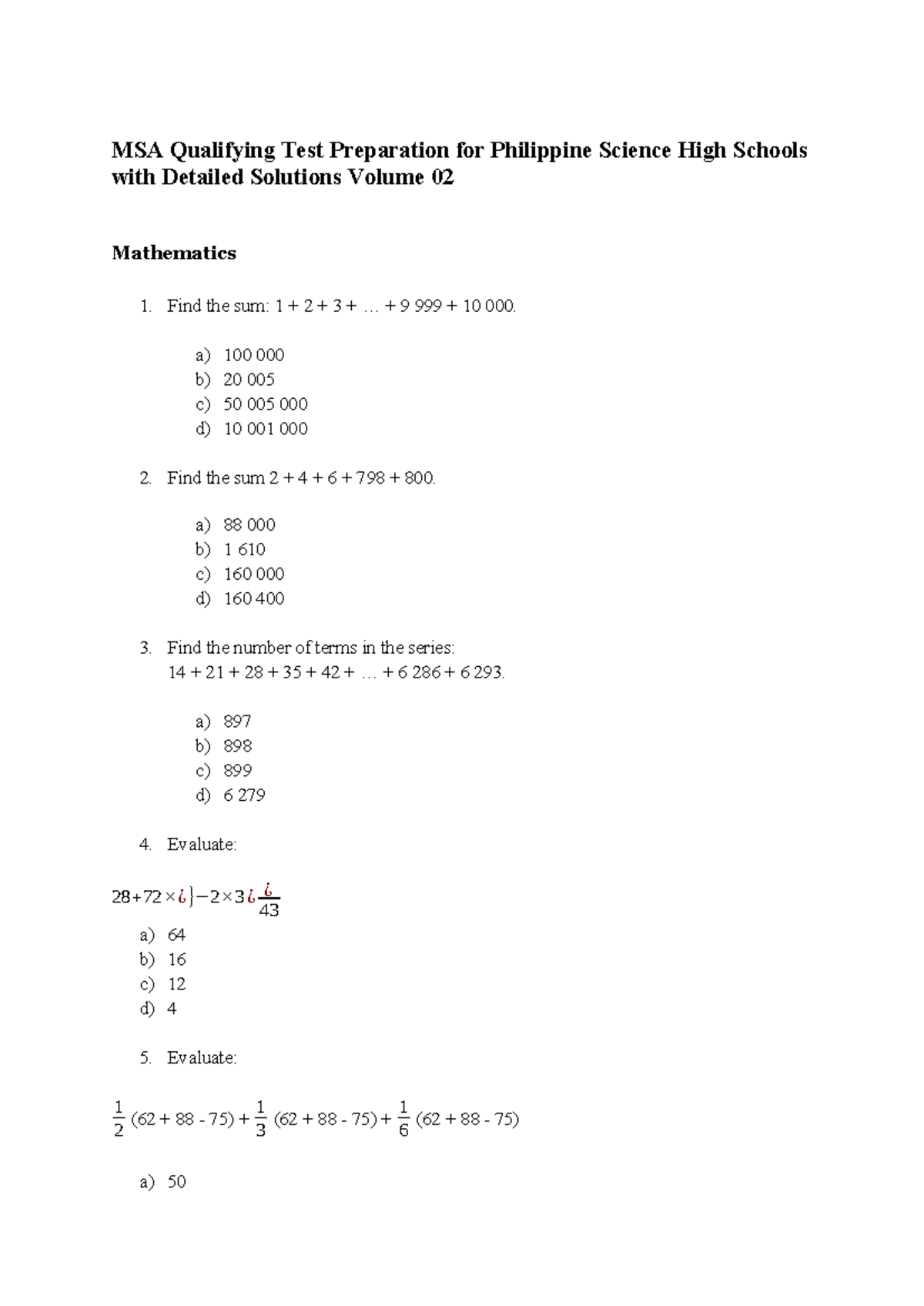 MSA Qualifying Test Preparation for Philippine Science High Schools ...