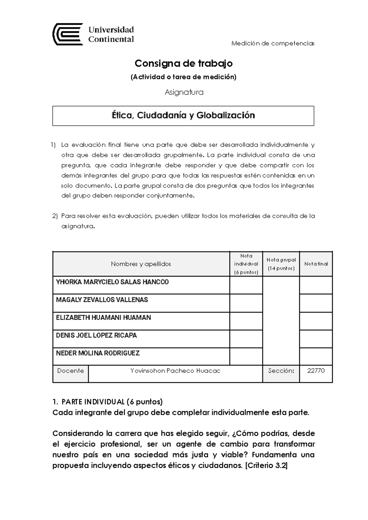 Examen final ECG-2023-20 - ####### Medición de competencias Consigna de trabajo (Actividad o ...