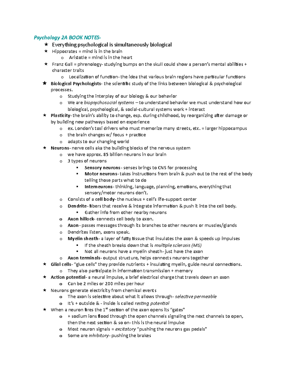 2A - UNL PSYC 181-Brown-Kramer-Module 2A Notes SUMMARY - Psychology 2A ...