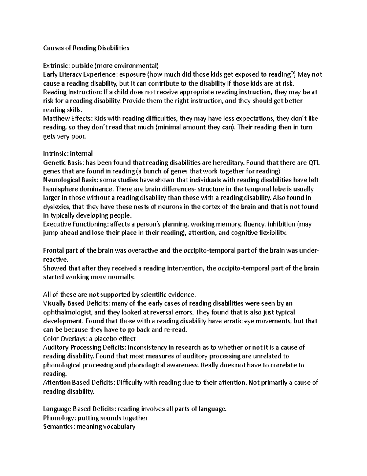 Causes of Reading Disabilities - Reading Instruction: If a child does ...