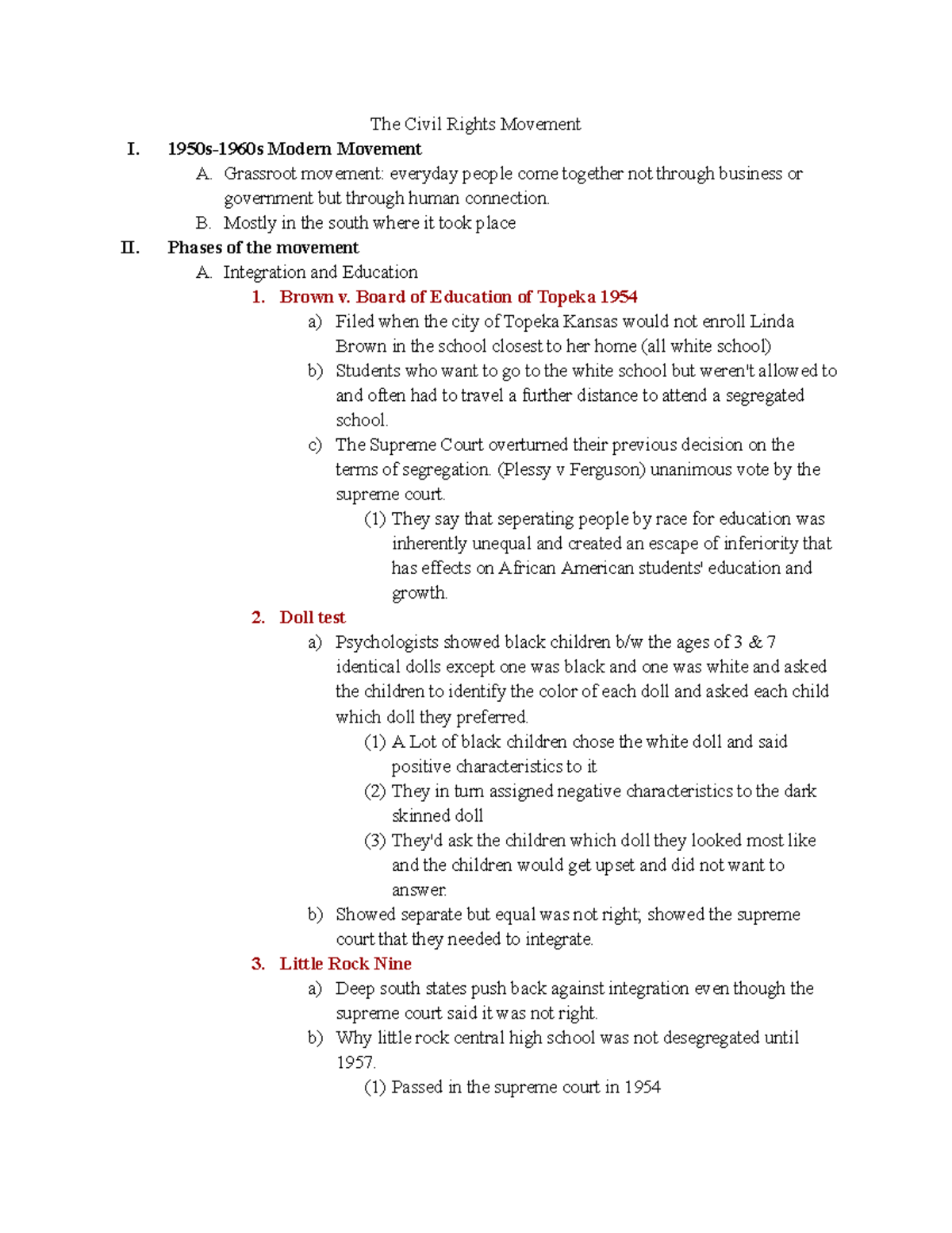 The Civil Rights Movement - 1950s-1960s Modern Movement A. Grassroot ...