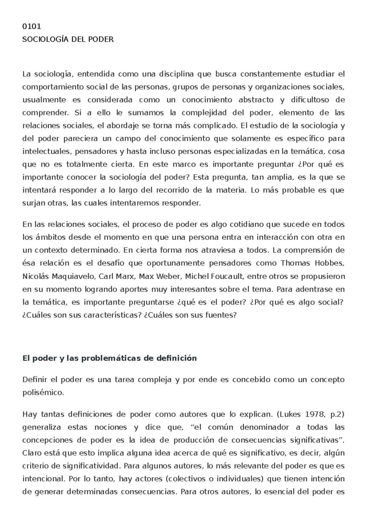 01 Y 02 Sociologia DEL Poder UNIDADES LECTURAS - 0101 SOCIOLOGÍA DEL ...