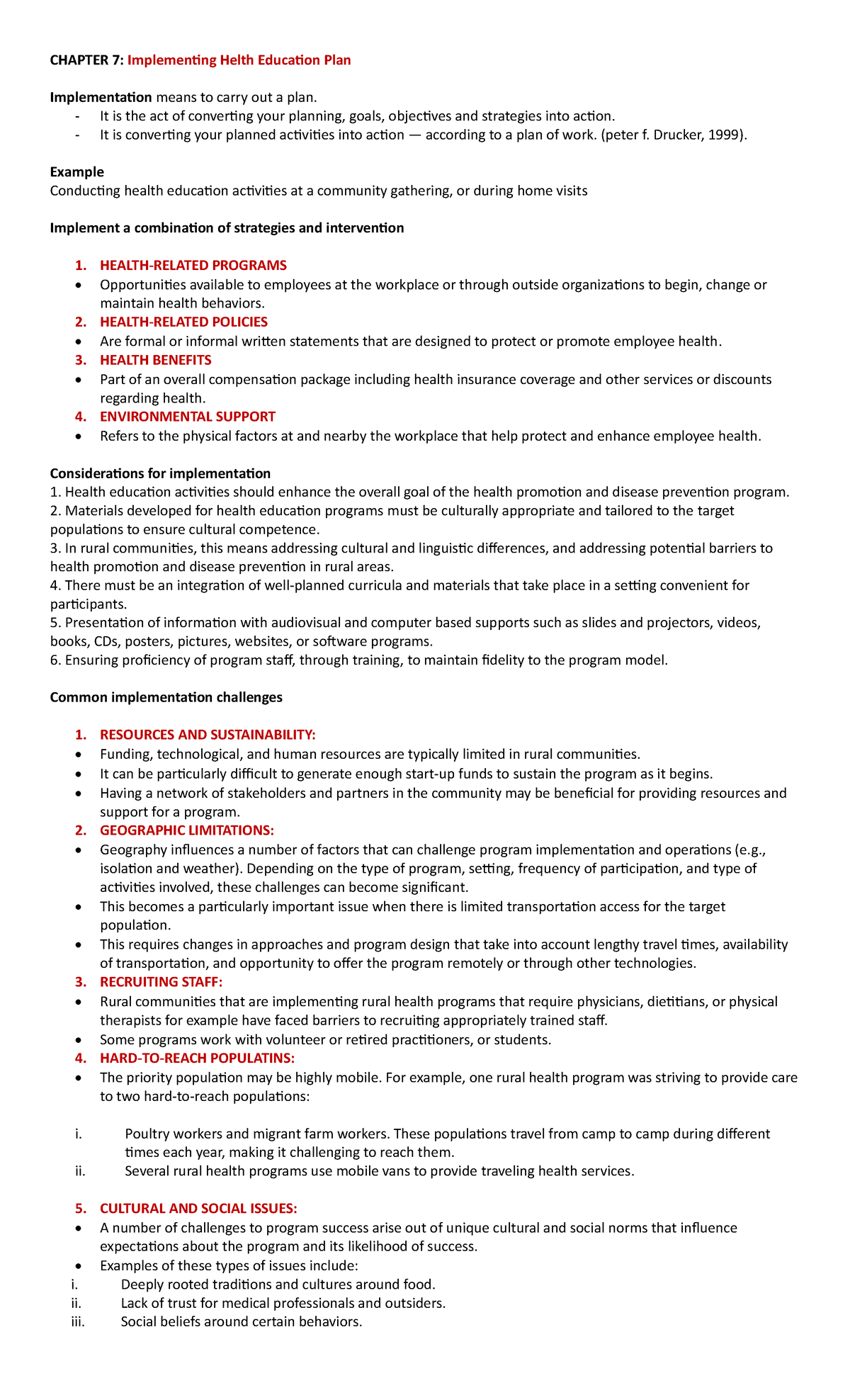 HE 7 8 9 10 review - Health education - CHAPTER 7: Implementing Helth ...
