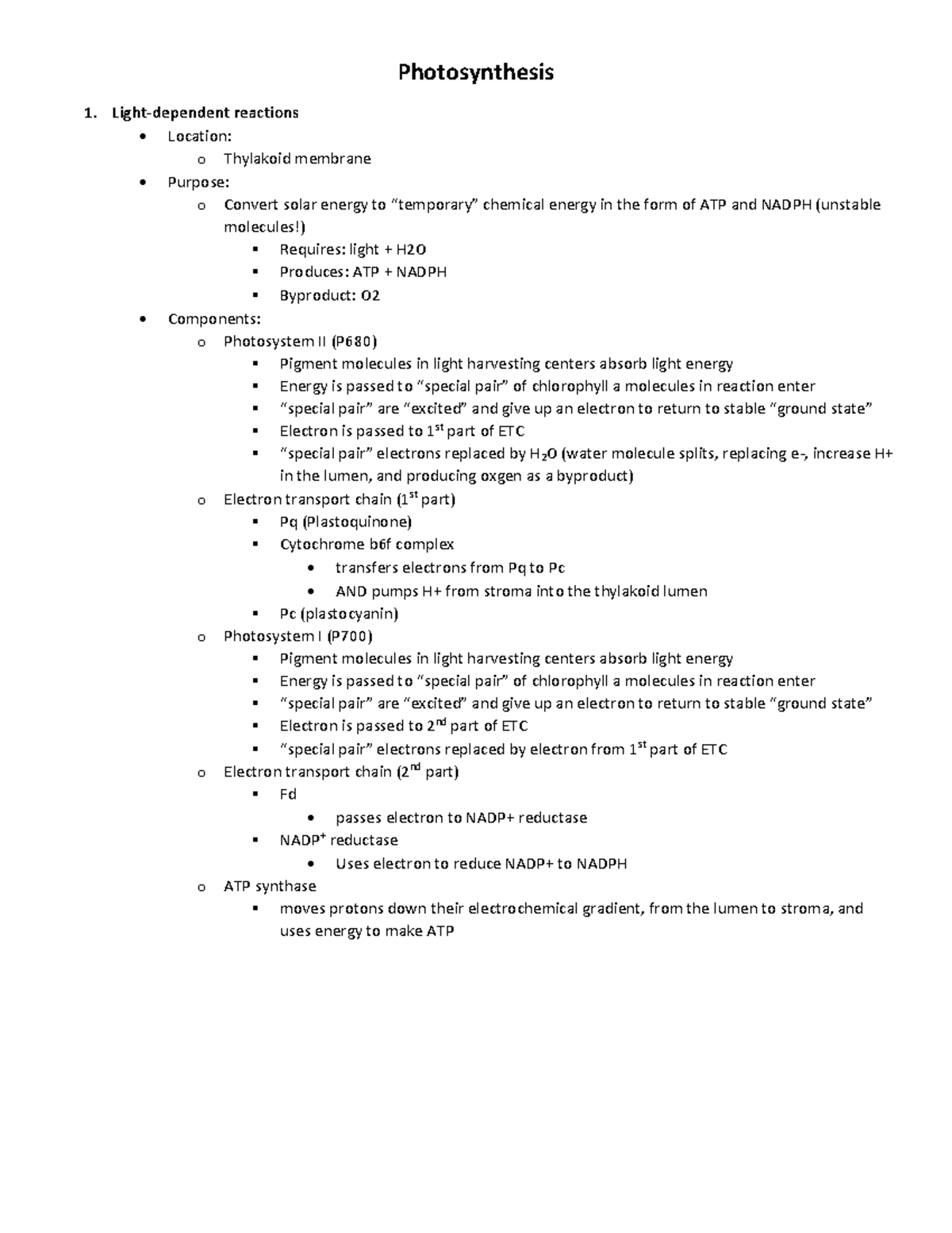Summary of photosynthesis - Photosynthesis Light-dependent reactions ...