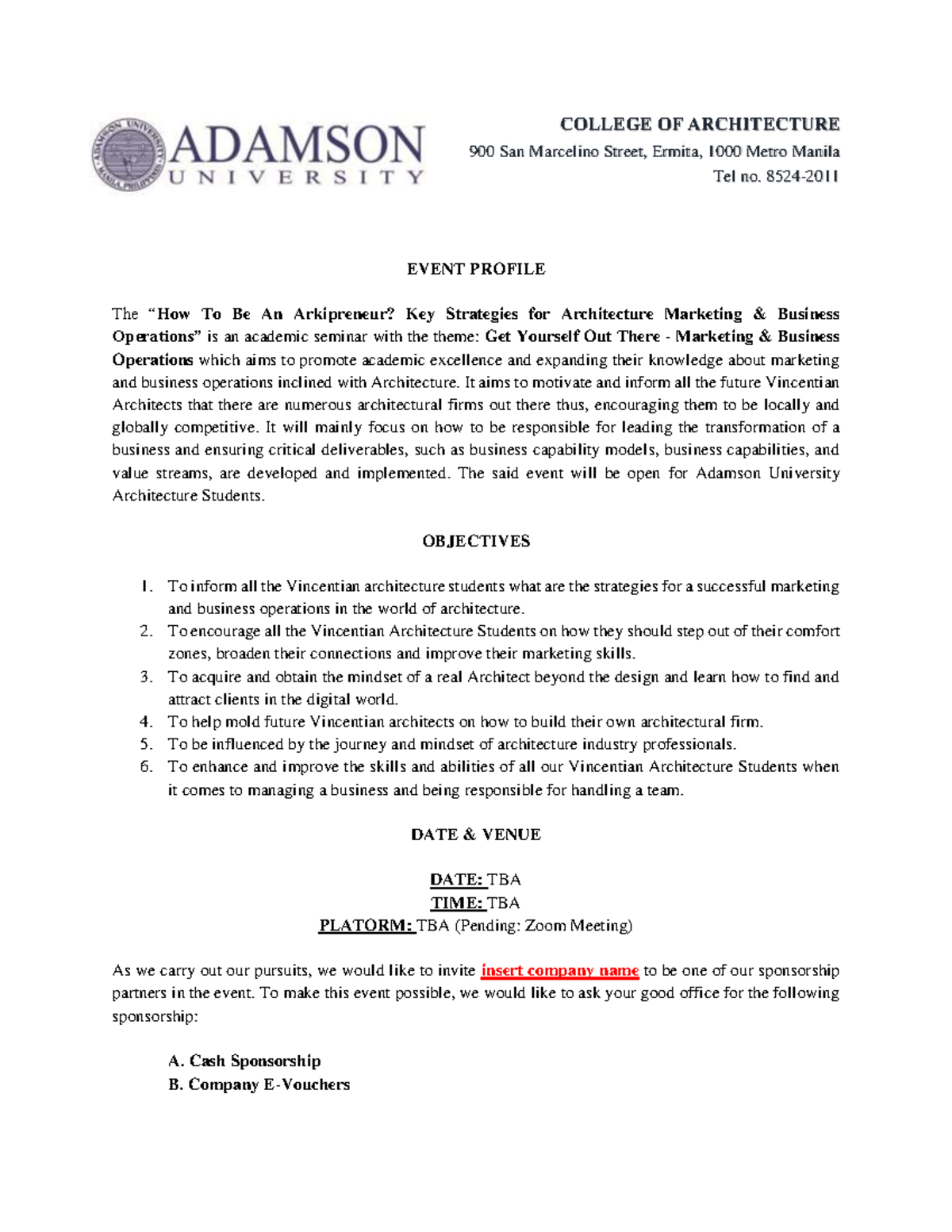 Marketing and Sponsorship Proposal Letter BMA AR 501 - 900 San ...