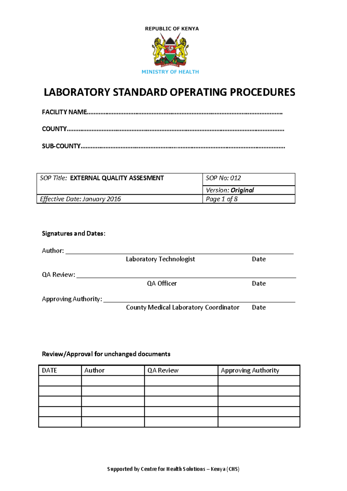 External quality assesment - LABORATORY STANDARD OPERATING PROCEDURES ...