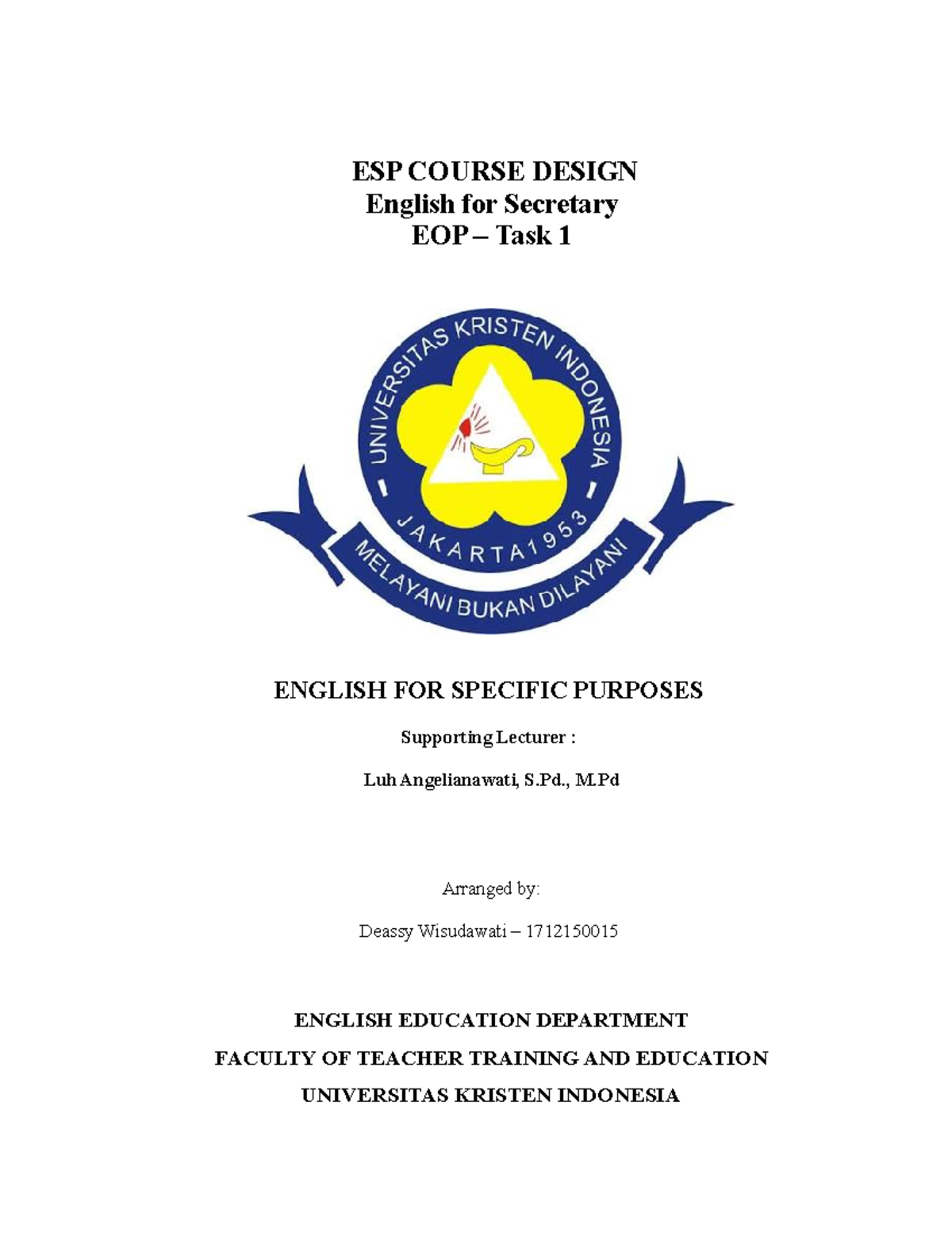 ESP Course Design (Secretary) Task 1 - ESP COURSE DESIGN English for ...