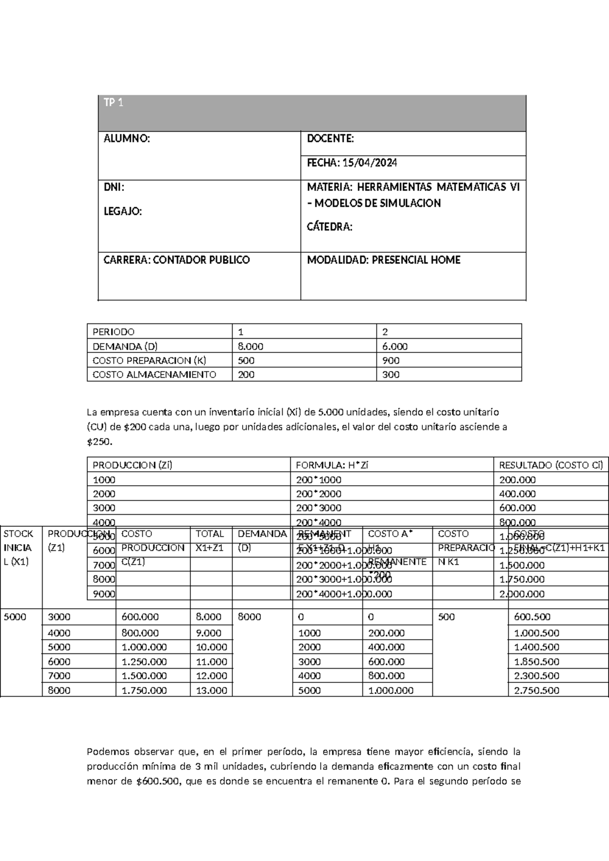 TP1 - Modelo de simulacion - TP 1 ALUMNO: DOCENTE: FECHA: 15/04/ DNI: LEGAJO: MATERIA ...