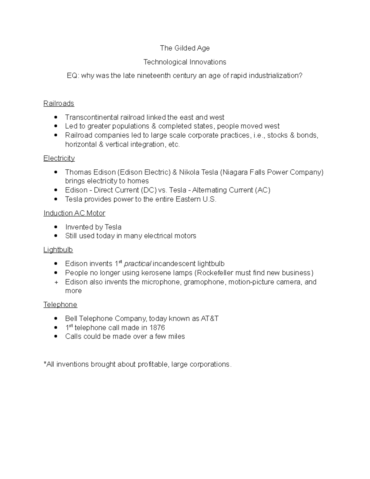 U.S. History - Gilded Age Technological Innovations - The Gilded Age ...