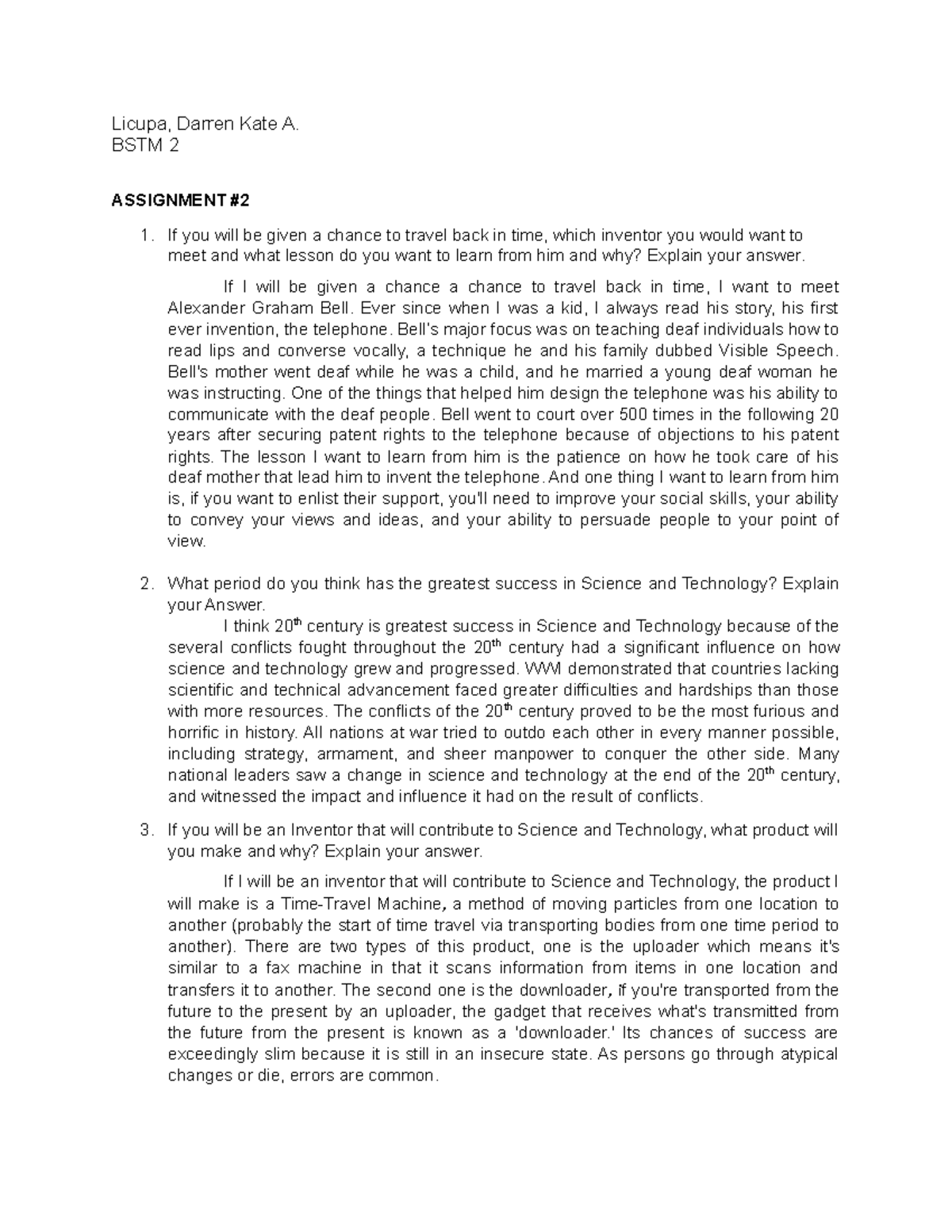 Assignment 2 - essay - Licupa, Darren Kate A. BSTM 2 ASSIGNMENT If you ...