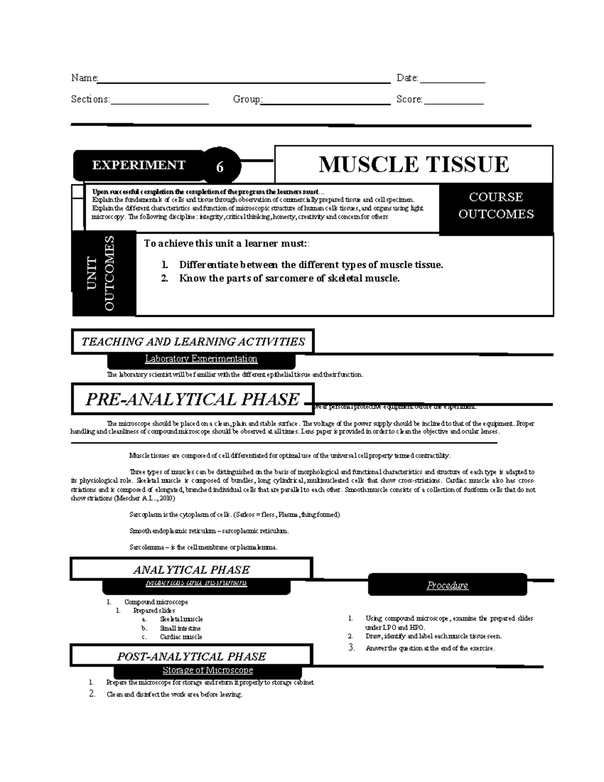 Muscle Tissue Activity 3 - Name ...