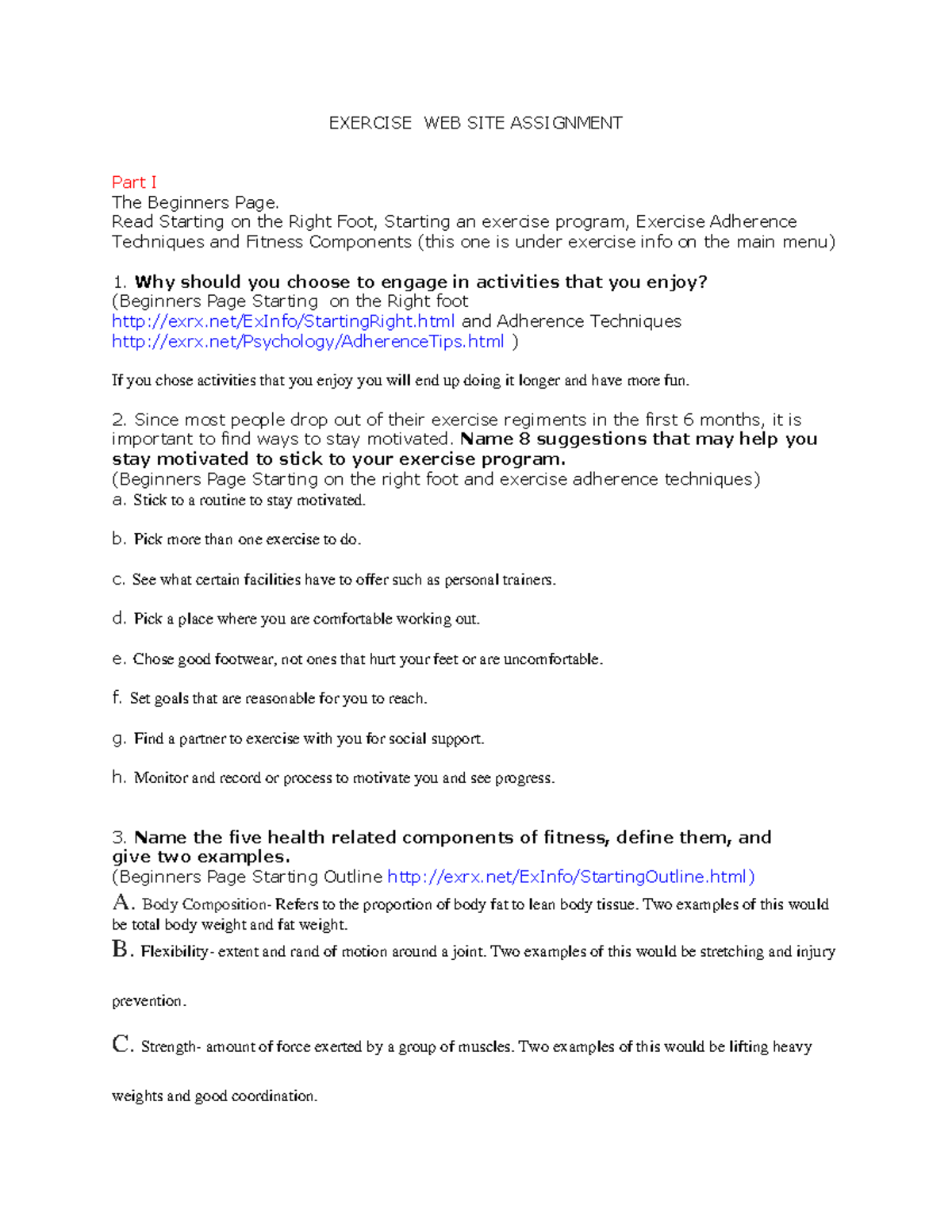 Exercise Assignment Exercise Web Site Assignment Part I The Beginners Page Read Starting On