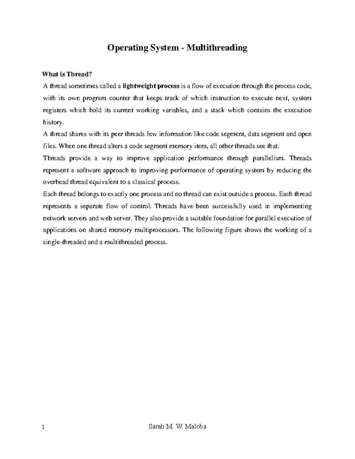 Multithreading - .... - Operating System - Multithreading What is ...