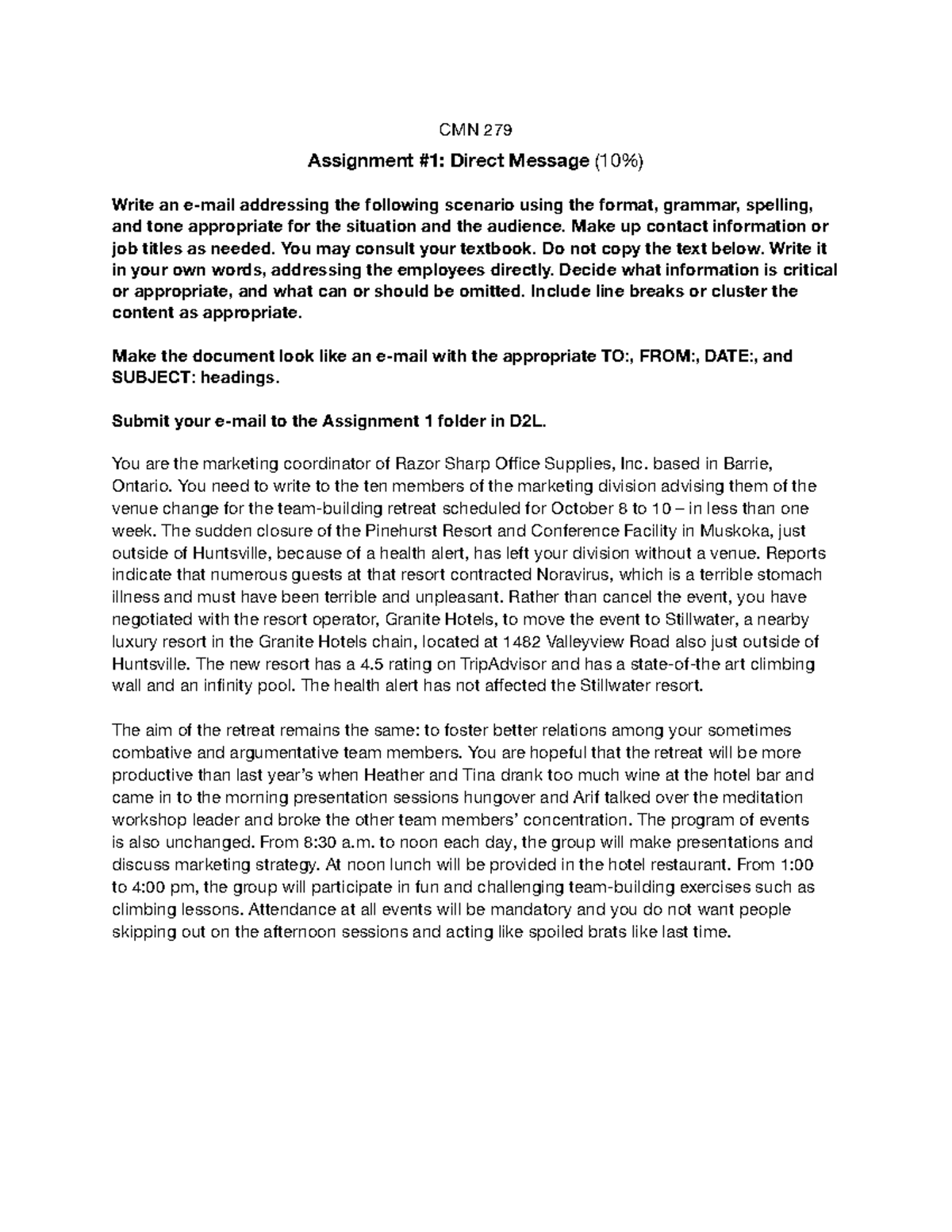 Assignment 1 Direct Message.docx - CMN 279 Assignment #1: Direct Message (10%) Write an e-mail ...