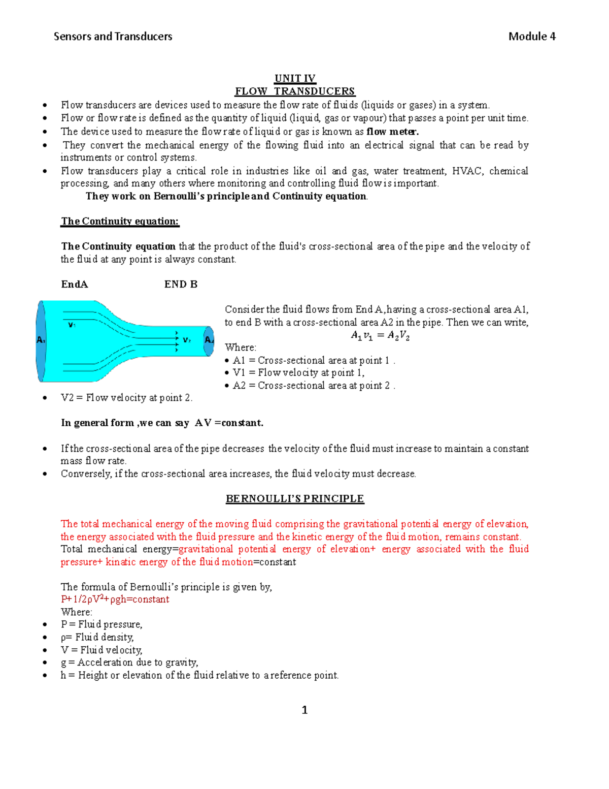 UNIT IV - Year - UNIT IV FLOW TRANSDUCERS Flow transducers are devices ...