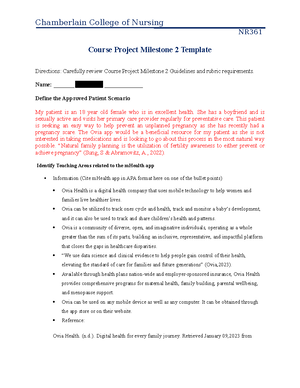 NR 361 Week 2 Course Project Milestone 1 Healthy Behaviors - 1 Course ...