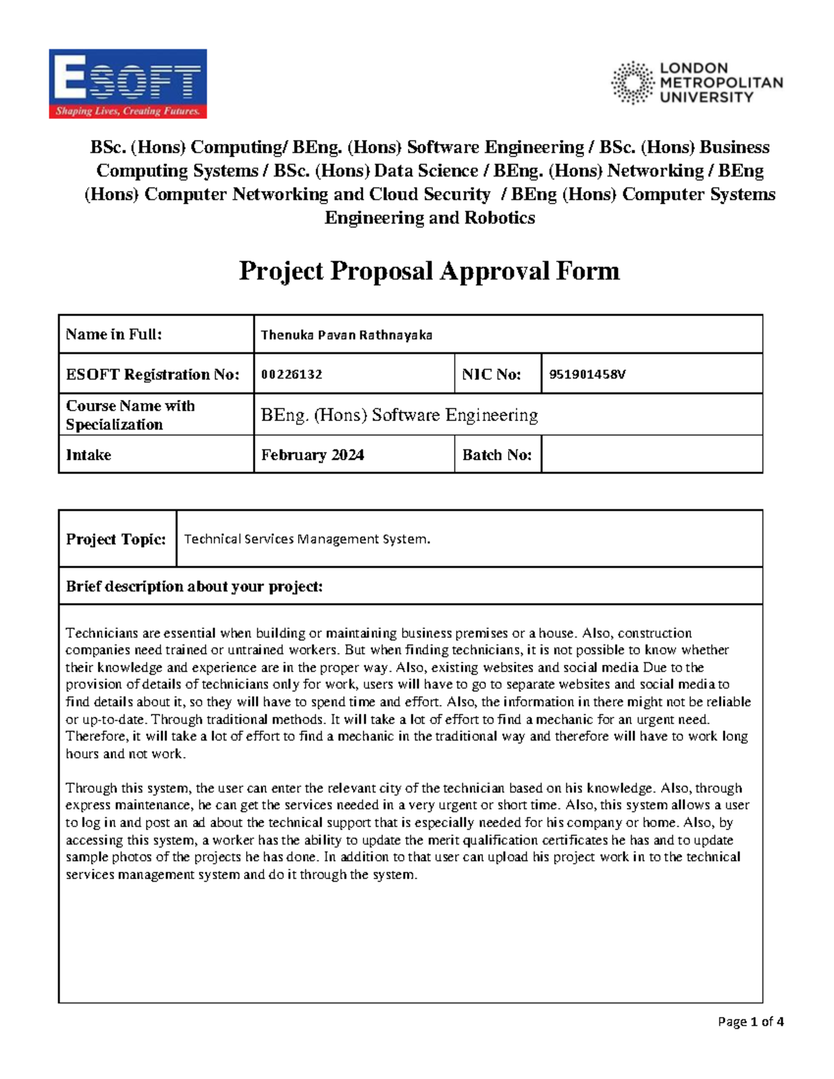 Final Project Proposal Approval Form 2024 (2) - BSc. (Hons) Computing ...