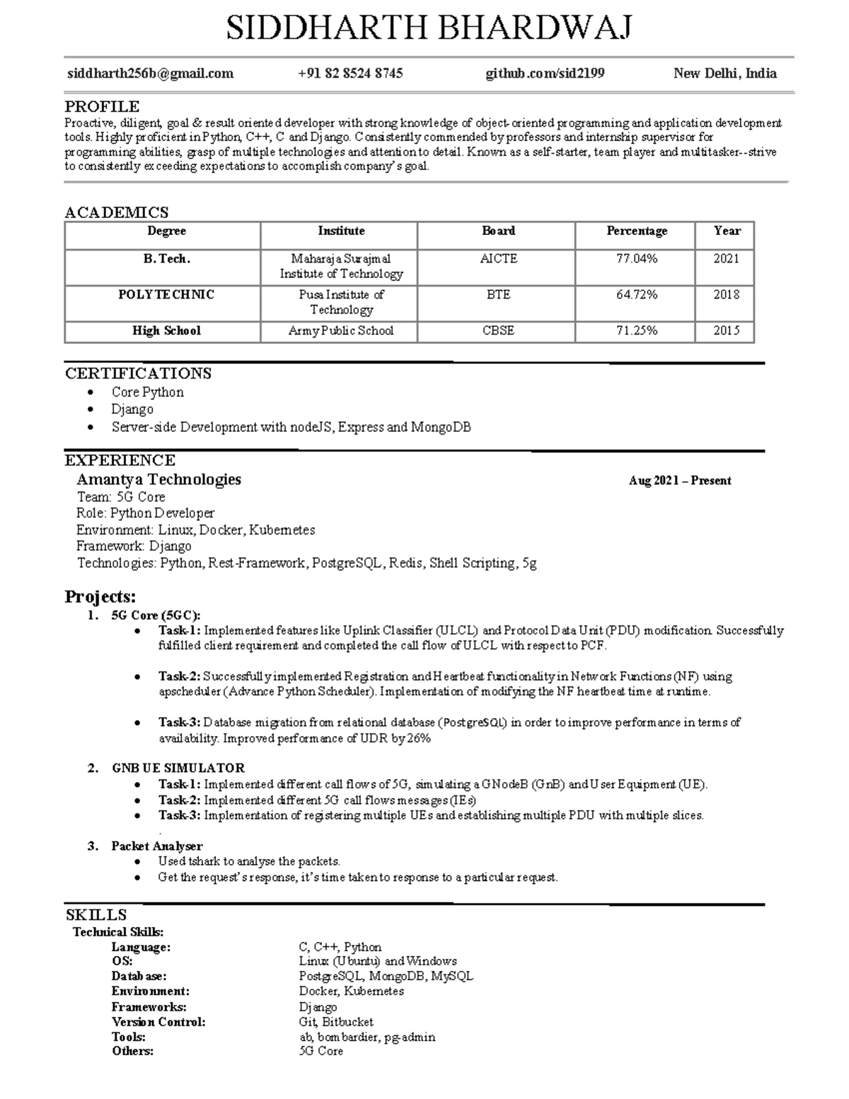 Resume - SIDDHARTH BHARDWAJ siddharth256b@gmail +91 82 8524 8745 github ...