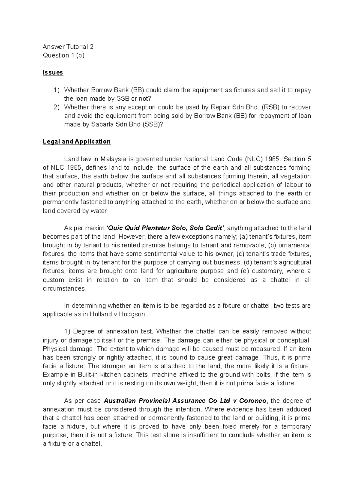 Answer Tutorial 2 - to solve problematic question - Answer Tutorial 2 Question 1 (b) Issues ...