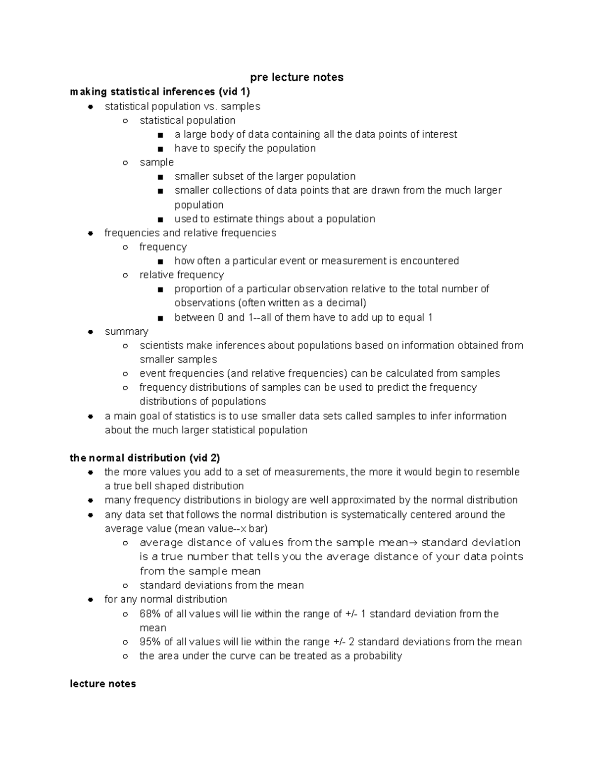 9 9 prelecture + lecture notes - pre lecture notes making statistical ...